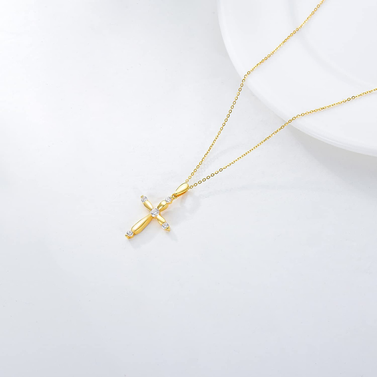18K Yellow Gold Cross Necklace for Women, Real Gold Shiny Blessing Cross Pendant Religious Jewelry Gifts for Her, Mom, Wife, Girls, 18", Thickness 2.3mm