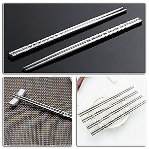 8 Pairs Reusable Chopsticks Stainless Steel Metal Chop Sticks Finger Multipack Threaded Japanese Chinese Korean Chopstick Dishwasher-Safe