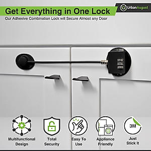 Urban August Adhesive Combination Lock – Childproofing & Baby Safety, Heat Resistance, Easy to Install with Heavy Duty 3M Adhesive Tape, Best for Cabinets, Drawers, Doors & refrigerators (One)