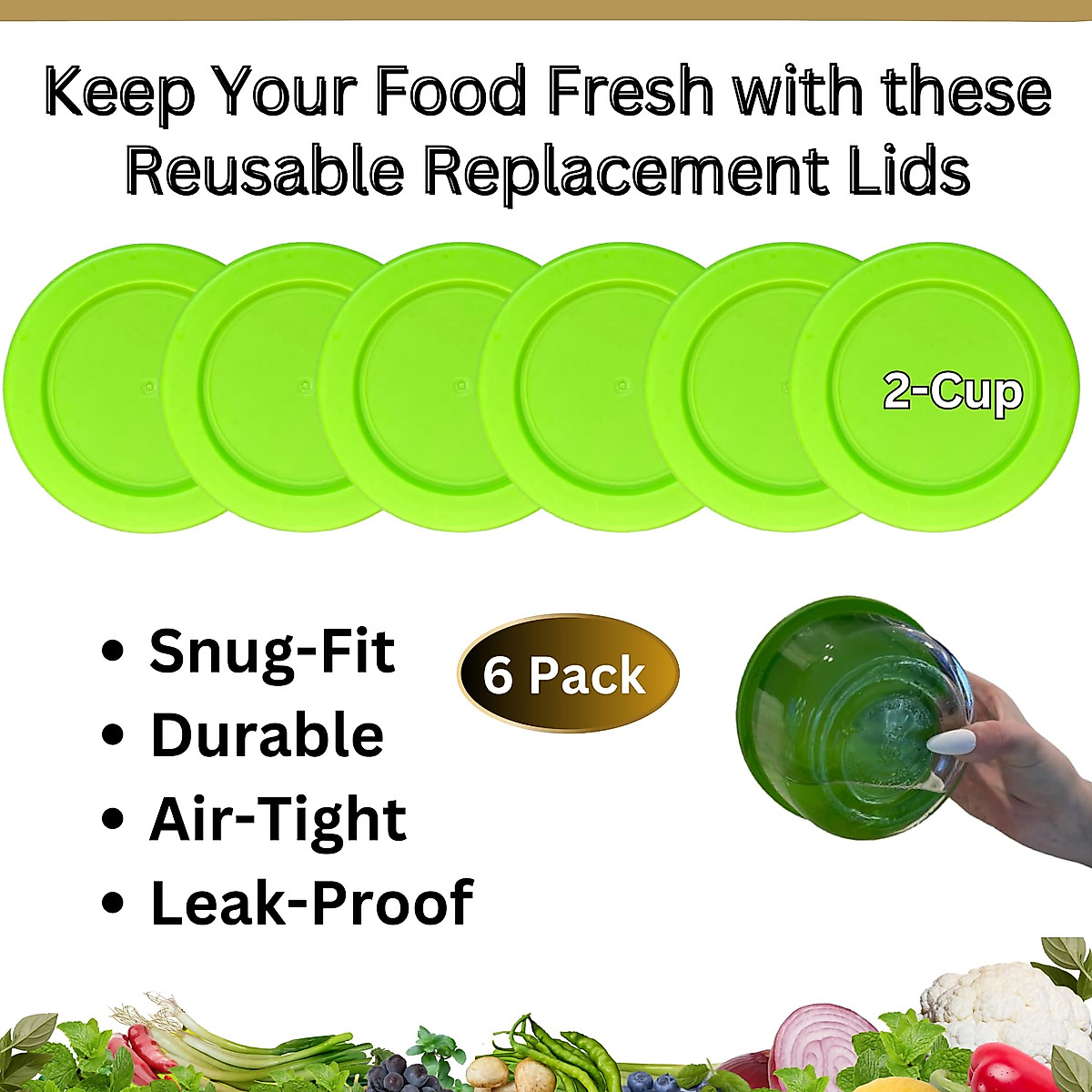 Klare Ware 2 Cup Replacement Lids/Covers for Pyrex 7200, Anchor Hocking & Klare Ware Storage Bowls (Glass Container Not Included) Microwave, Freezer & Top Rack Dishwasher Safe (6 Pack, Turquoise)