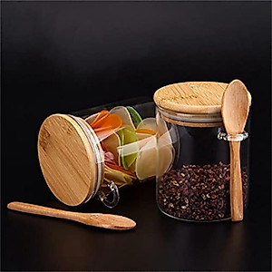 Glass Storage Container, Airtight Food Storage Glass Jars with Bamboo Airtight Lid and Spoon, Clear Kitchen Containers for Home Kitchen Farmhouse Storing Coffee Beans, Spice, Flour, Sugar, Tea, Cookie