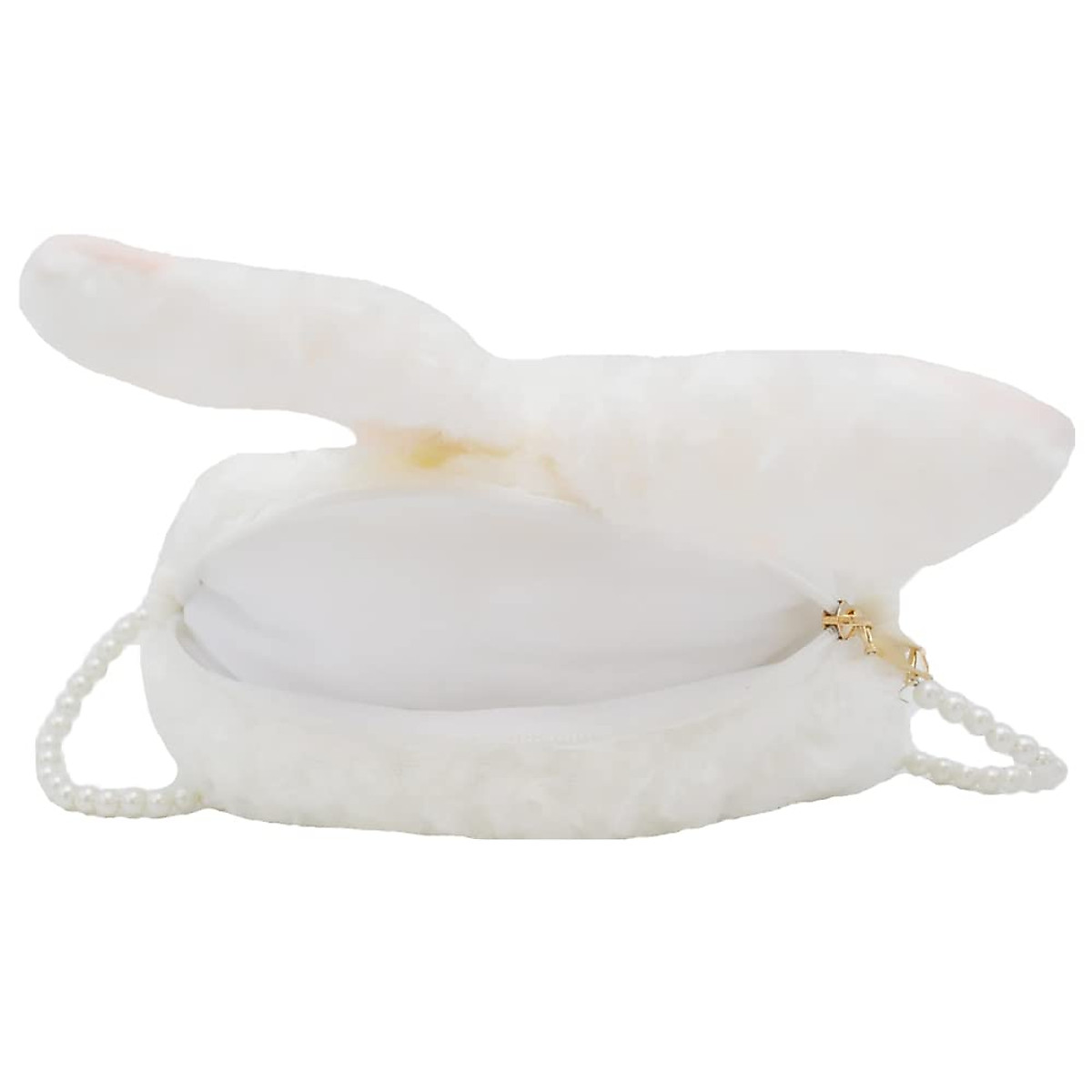 JIANEEXSQ Cute Bunny Crossbody Bag Kawaii Fluffy Plush Rabbit Animal Purse Lovely Lolita Girl Handbag Kids Teenagers Wallets (Pearl Chain), White