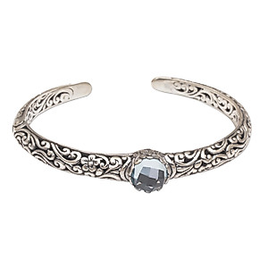NOVICA Artisan Handmade Blue Topaz Cuff Bracelet Silver Fair Trade Artisan Crafted Sterling Indonesia Floral Birthstone [6 in L (end to End) x 0.3 in W] ' Forest Nymph'