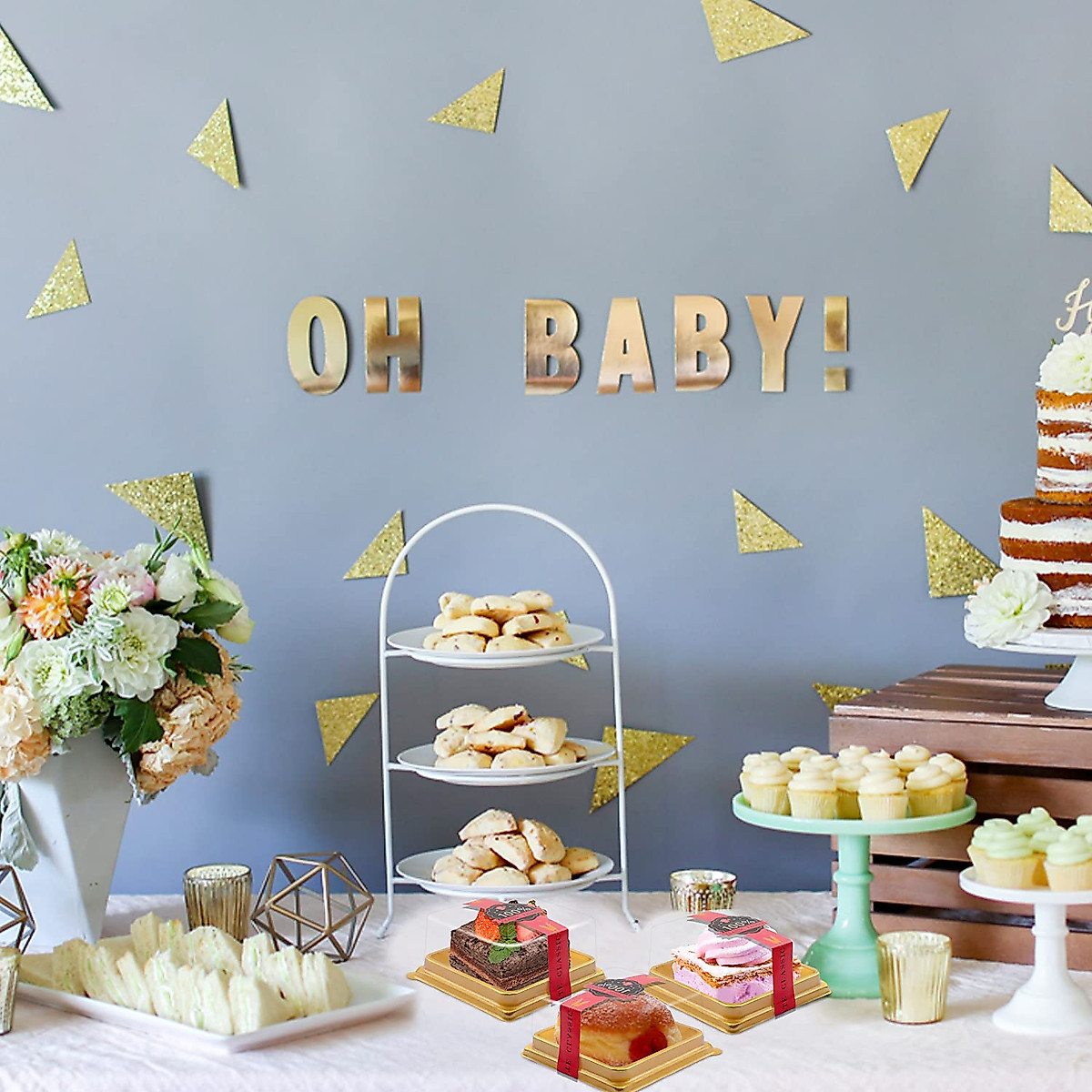 50 Pcs 3.5 Inch Mini Cake Box, Clear Plastic Mini Cupcake Box Muffins Box Cookies Dome Box Mooncake Box Small Single Muffin Dessert Containers Holder Wedding Birthday Gift Box Bonus 50 Pcs Stickers