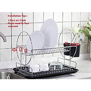 Deluxe Chrome-plated Steel 2-Tier Dish Rack with Drainboard/Cutlery Cup (BlackII)