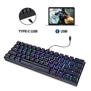 MOTOSPEED 60% Mechanical Keyboard Portable 61 Keys RGB LED Backlit Type-C USB Wired Office/Gaming Keyboard for Mac, Android, Windows（Red Switch）