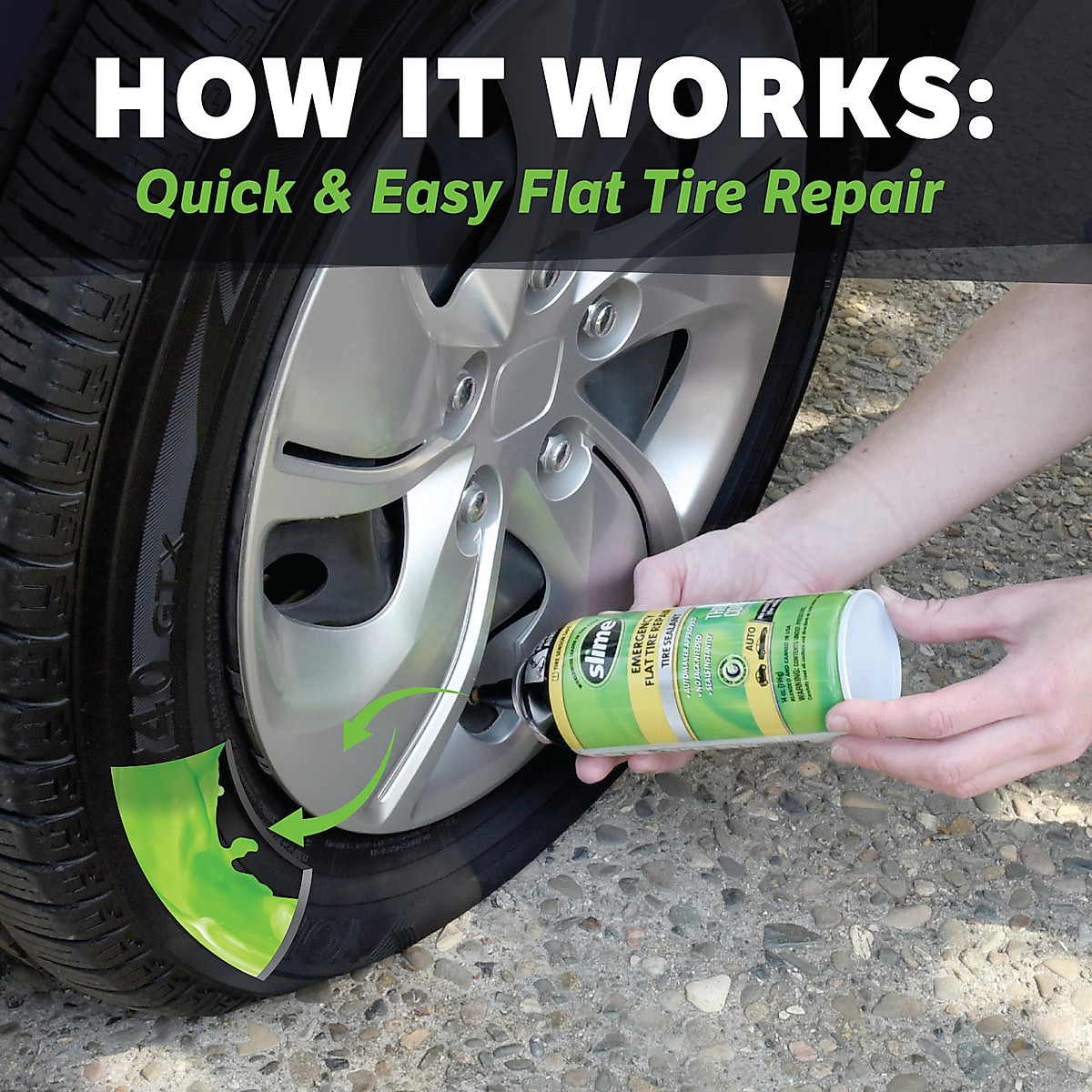 Slime 60187 Flat Tire Puncture Repair Sealant, Emergency Repair for Highway Vehicles, Suitable for Cars/Trailers, Non-Toxic, eco-Friendly, 18oz