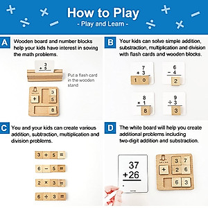SSol & Sam Educational Math Toys - STEM Counting Toys with Math Flash Cards, Wooden Number Blocks and Boards - Montessori Toys Kindergarten Preschool Kids Ages 4+