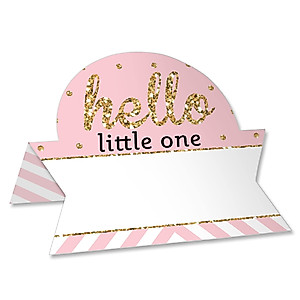 Big Dot of Happiness Hello Little One - Pink and Gold - Girl Baby Shower Tent Buffet Card - Table Setting Name Place Cards - Set of 24