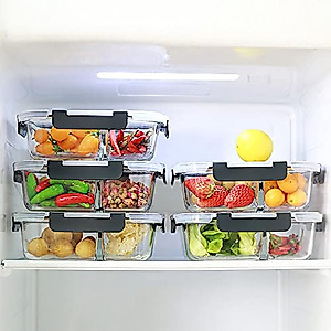 DAS TRUST 3 Pack Bento Box Glass Meal Prep Containers 3 Compartments Glass Food Storage Containers with Lids Meal Prep Bowls Lunch Box Glass Food Prep Containers Lunch Container Oven Safe