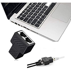 RJ45 Splitter Adapter, Minriu 1 to 2 Port USB to RJ45 Socket Adapter Interface Ethernet Adapter 8P8C Extender Plug LAN Network Connector for Cat5, Cat5e, Cat6, Cat7, Black 1
