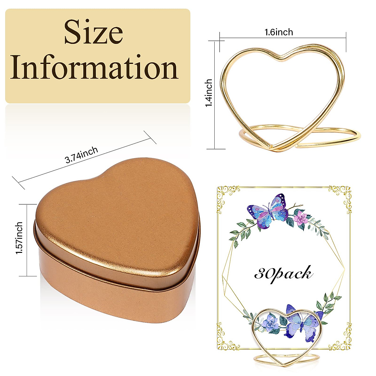 30Pcs Gold Place Card Holders for Weddings Table Card Holders Picture Holder Heart Name Card Holder Metal Place Cards for Table Setting (Heart)