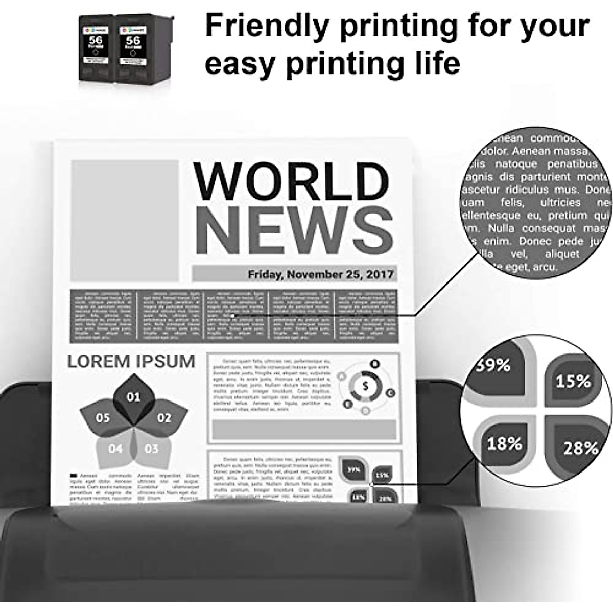 GPC Image Remanufactured Ink Cartridge Replacement for HP 56 C6656AN to use with Deskjet 5550 5650 5150 5850 Photosmart 7350 7260 7450 7150 7550 4215