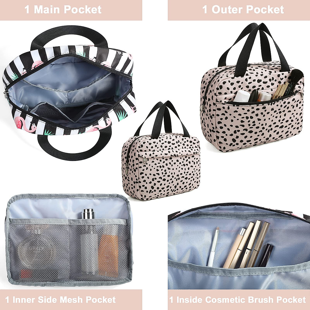 Makeup Bag for Women Travel Cosmetic Tote Bag Small Make Up Organizer Toiletry Bags Waterproof Zipper Pouch Purse for Girls (Leopard)