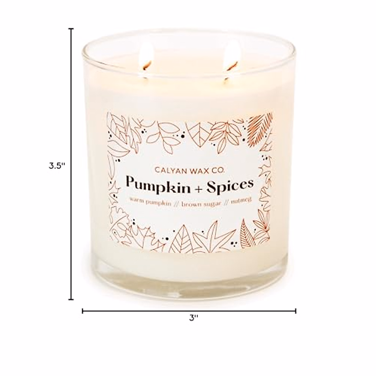 Pumpkin Spice Scented Holiday Candle, Soy Wax Candles for The Home Scented with Phthalate Free Oils, 3.5 x 3 inch, 8.8 oz, 37 Hour Burn Time Fall Candles & Home Decor in Glass Jar - Calyan Wax