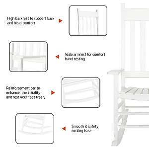 HOMESTEAD Wooden Rocking Chair Outdoor Furniture - Acacia Solid Wood White Rocking Chair Front Porch Furniture - FSC Certified Hardwood Indoor & Outdoor Adirondack Rocking Patio Rocker Porch Chairs