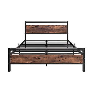 BOFENG Full Size Bed Frame with Wood Headboard,Heavy Duty Platform Bed Frame Full with Storage No Box Spring Needed,Reinforced Steel Slats Support,Mattress Foundation,Rustic Brown