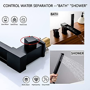 Artbath Roman Tub Faucet with Hand Shower, Deck-Mount Bathtub Faucet Tub Filler with Sprayer Waterfall Tub Faucet Set, Matte Black