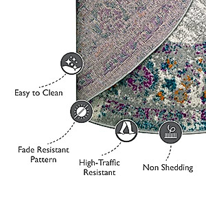 Leick Home 595272 Song Floral Indoor Outdoor Area Rug Round 5'3"