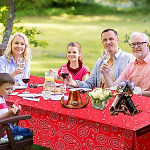 Western Party Tablecloth Paisley Table Cover Bandana Plastic Table Cloth Rectangle Floral Tablecloth for Western Cowboy Themed Party Decorations, 108 X 54 Inches (Red, 1 Pack)