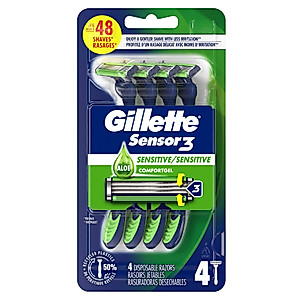 Gillette Sensor 3 Disposable Razors Men's 4 Each (Pack of 2)