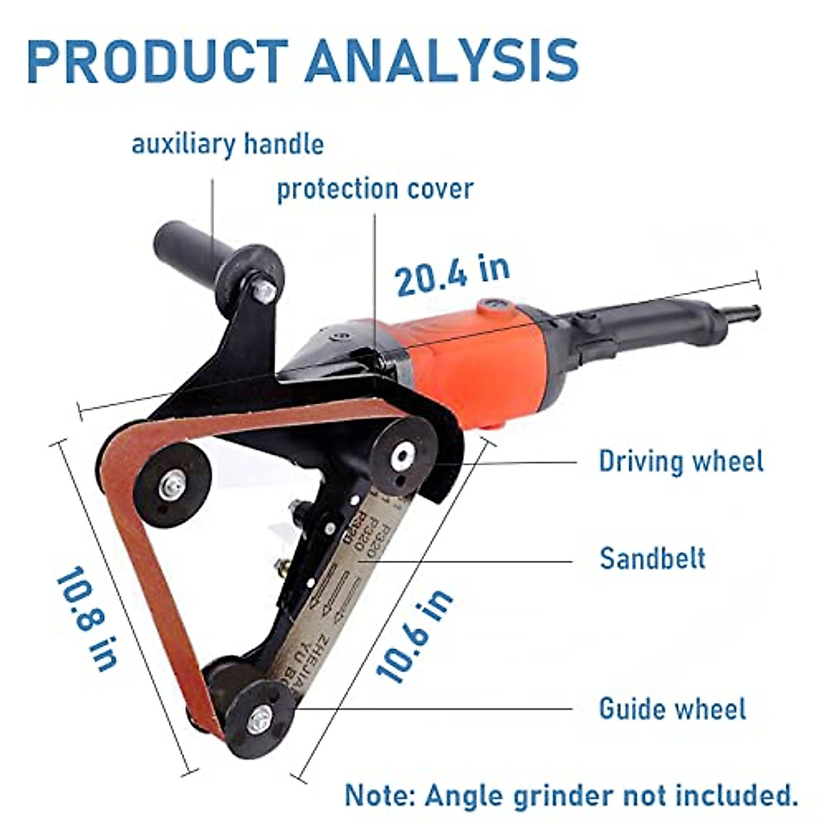 Belt Sander Adapter for Angle Grinder, Pipe Tube Polishing Sanding Attachment with 40mm Belts, Suitable for US 5/8-11 Thread, Handheld Grinder Sander Kit Rust Removal