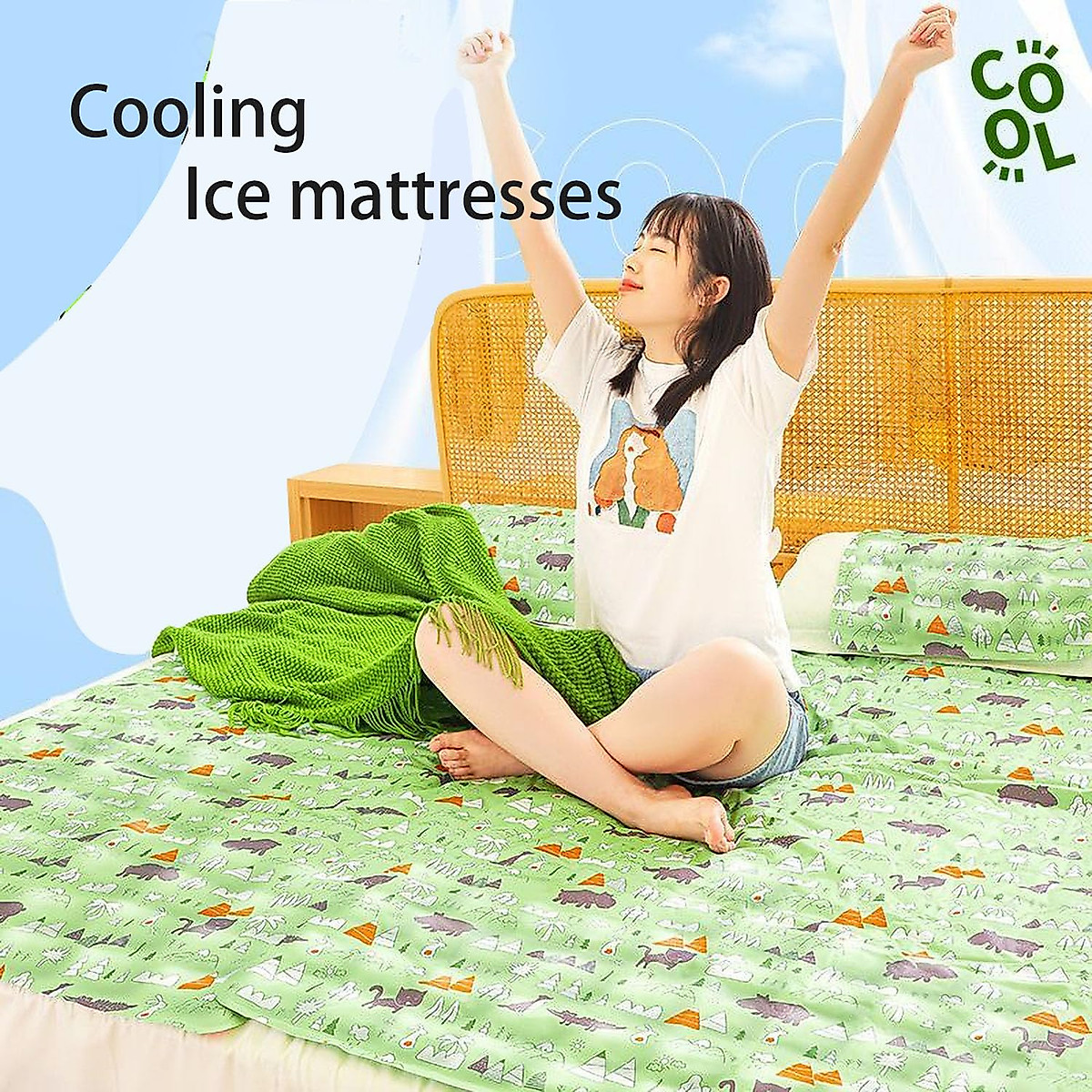 Cold Packs,Green,Natural air Conditioning,Summer Essentials,Chilled Feeling for 3hours for Improving Quality of Sleep,Cooling Mat Multi-Function Cool Jelly Pad