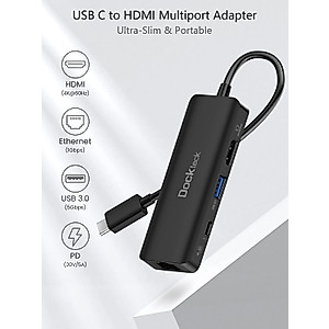 USB C Ethernet Hub 4K 60Hz, dockteck 4-in-1 USB C PD Ethernet Hdmi Dongle with 4K 60Hz HDMI, 1Gbps Ethernet, 100W PD, USB 3.0 for MacBook Pro/Air M1 2020, iPad Pro 2021, iPad Air 2020 and More