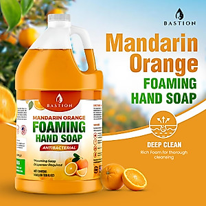 Bastion Foaming Antibacterial Hand Soap: Mandarin Orange Scented Instant Foam Hand Wash Refill 1 Gallon (128 oz) Bulk Jug. Made In The USA