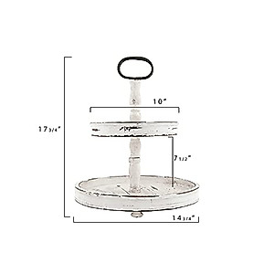 Creative Co-op EC0125 Distressed Wood 2-Tier Tray with Metal Handle, Cream