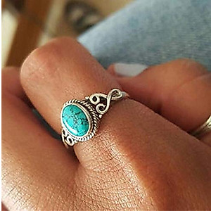 supaen Fashion Women 925 Sterling Silver Turquoise Moonstone Ring Wedding Jewelry 6-10 (8)