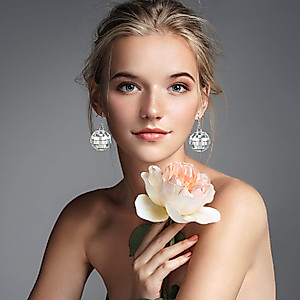 Hicarer Disco Mirror Ball Earrings 60's or 70's Dance Party Silver Costume Accessories for Women and Girls 2024 New Year Party(5 Pairs)