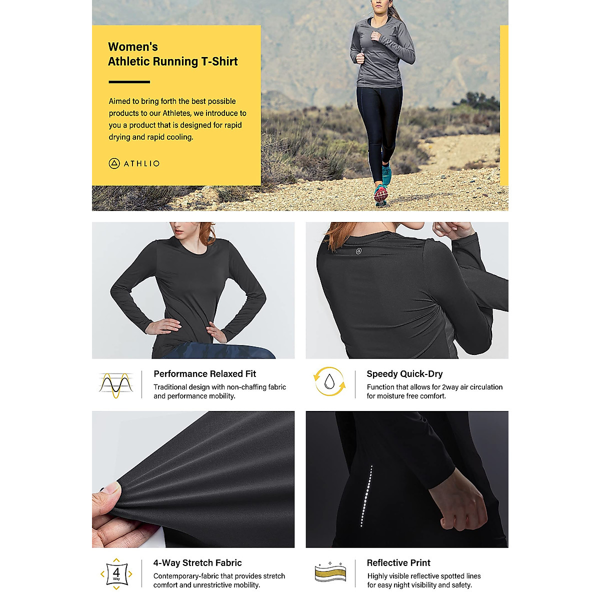 ATHLIO Women's UPF 50+ Long Sleeve Workout Shirts, UV Sun Protection Running Shirt, Dry Fit Athletic Tops, Round Neck 3pack Shirts Black/Cloud Grey/Navy, Small