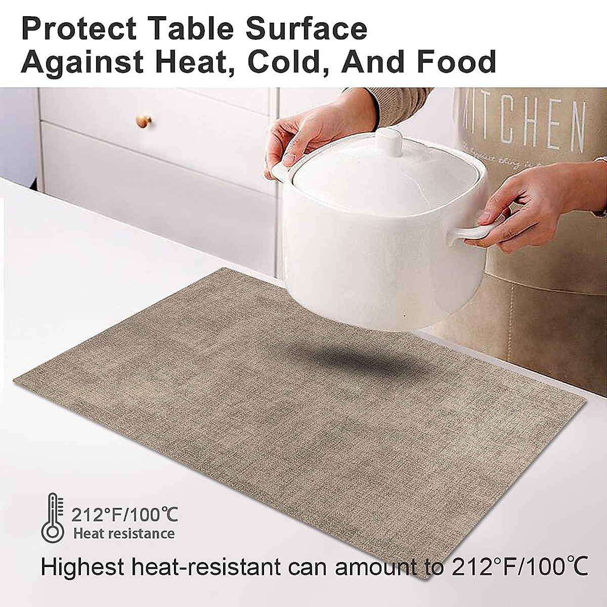 LANDVIEW Leather Heat Resistant Placemats Set of 6 Waterproof Wipeable Washable PU Table Mats,Easy to Clean Anti-Slip Place Mats (Light Brown, 6)