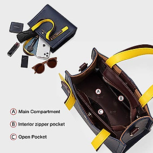 FOXER Small Satchel Handbags for Women, Genuine Leather Ladies Top-handle Bags with Adjustable Shoulder Strap Womens Real Leather Crossbody Bags Women's Casual Mini Purses and Handbags (Dark Blue)