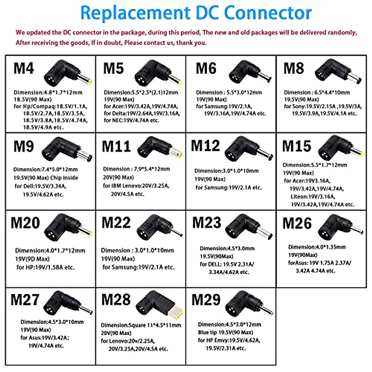 TKDY 90W Laptop Charger Power Cord, fit for DC 19V 19.5V 20V 18.5V 15V 16V Computer, for HP Dell Acer Toshiba IBM Lenovo Asus Gateway Samsung Fujitsu Notebook PC AC Adapter.