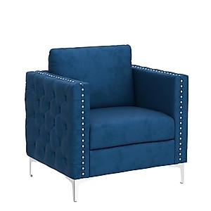 Harper & Bright Designs Modern Velvet Armchair, Tufted Button Accent Chair Club Chair with Steel Legs for Living Room Bedroom, Navy