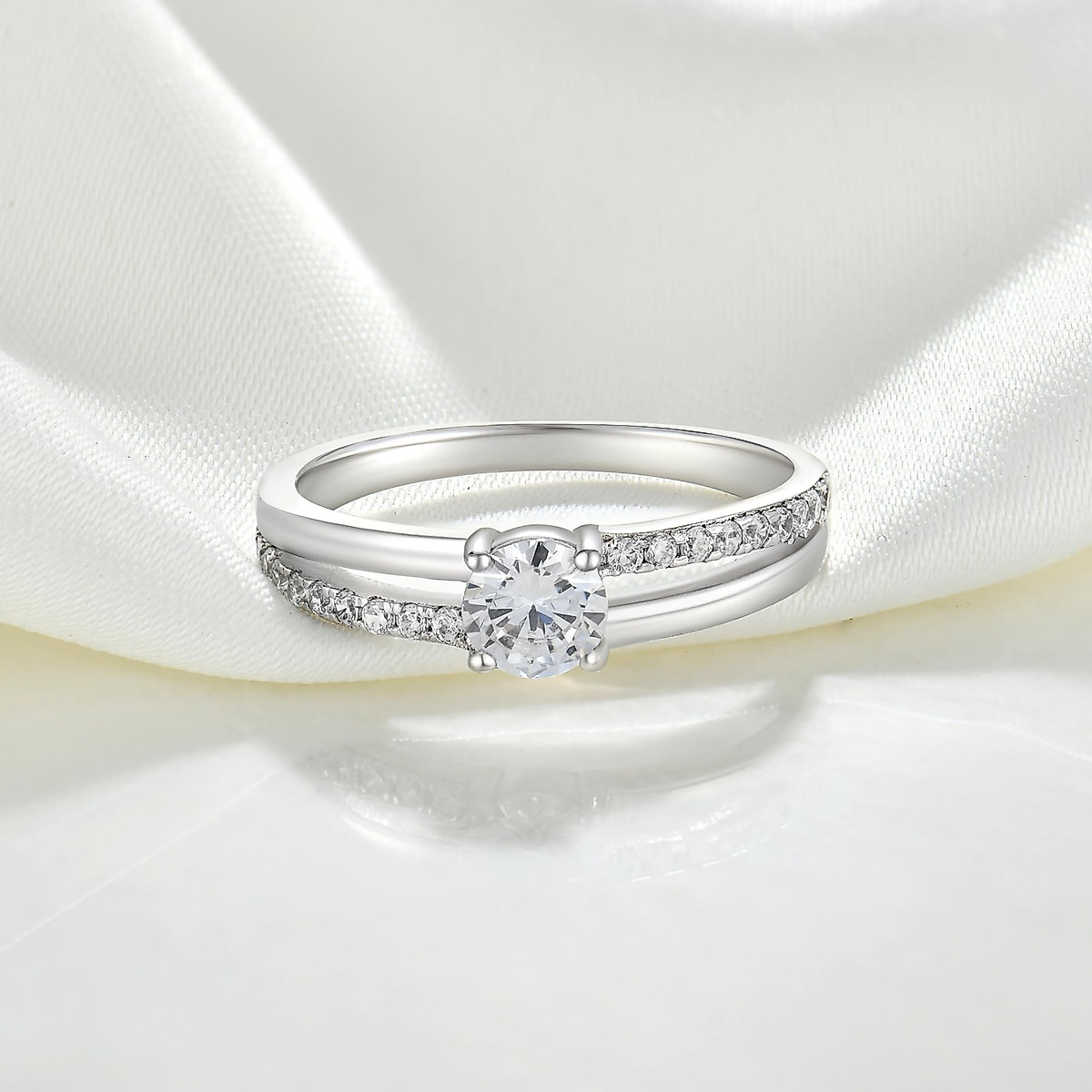 YL Solitaire Wedding Rings for Women 925 Sterling Silver Cubic Zirconia Statement Rings for Anniversary Engagement-size 5