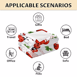 Personalized Ladybug Throw Blanket - Soft, Fuzzy & Warm - 40x50 Inches Small Blanket for Couch, Sofa - White Cute Throw Gift for Girls, Boys