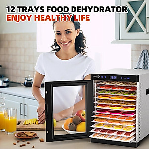 Food Dehydrator with 12 Stainless Steel Trays, Double Fans, Precise Temperature Control, and Fast Drying Speed with Adjustable Timer and Temperature Control - 1200W Dryer Machine
