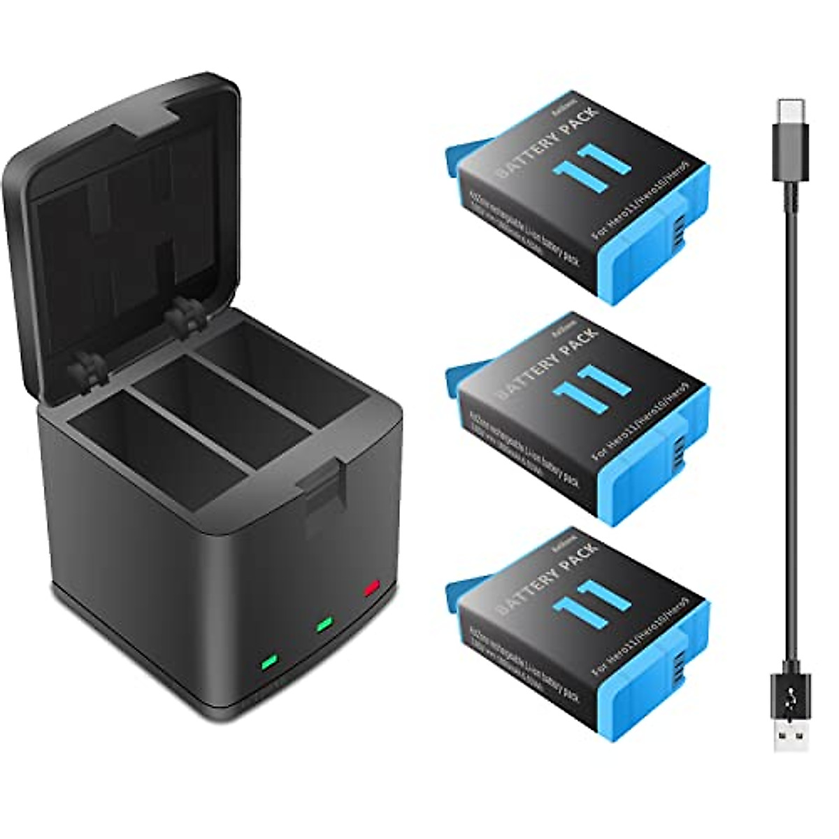 3Pack Hero 11 Batteries for GoPro Hero 11, GoPro Hero 10, GoPro Hero 9 Camera, 3-in-1 Battery Charger for GoPro 11 GoPro 10 GoPro 9 Black Camera ADDBD-001