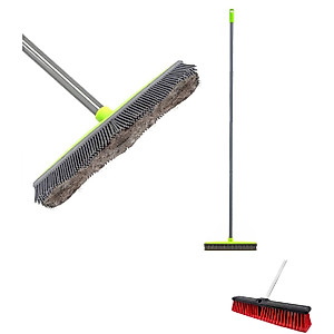 Push Broom Long Handle Rubber Bristles Sweeper Squeegee Edge 59 inches Non Scratch Bristle Broom and Push Broom Stiff Indoor Outdoor Rough Surface Floor Scrub Brush 17.7 inches Wide 61.8 inches
