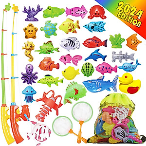 Goody King Magnetic Fishing Game Pool Toys for Kids - Outdoor Indoor Carnival Party Water Bath Toy for Toddlers 1-3 4 5 6 Years Old 2 Players Gift (Medium)