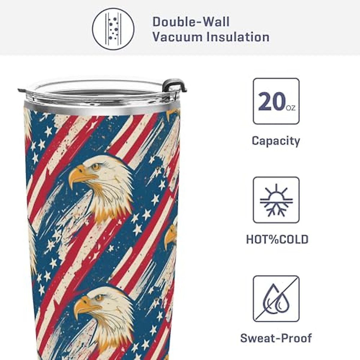 American Flag Wild Bird Stainless Steel cup with lid with Straw Lid travel mug for Home, Office or Car safe coffee tumbler 20 OZ