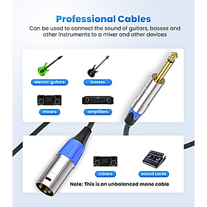 tisino XLR to 1/4” TS Cable, Quarter inch Mono to XLR Male Unbalanced Interconnect Cable Cord for Amplifiers, Instruments - 3 Feet