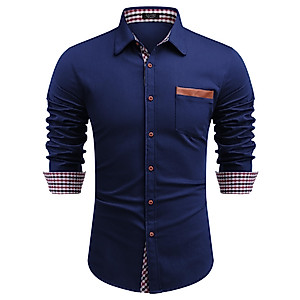 COOFANDY Mens Button Down Long Sleeve Shirts Slim Fit Dress Shirt Denim Cowboy Shirts