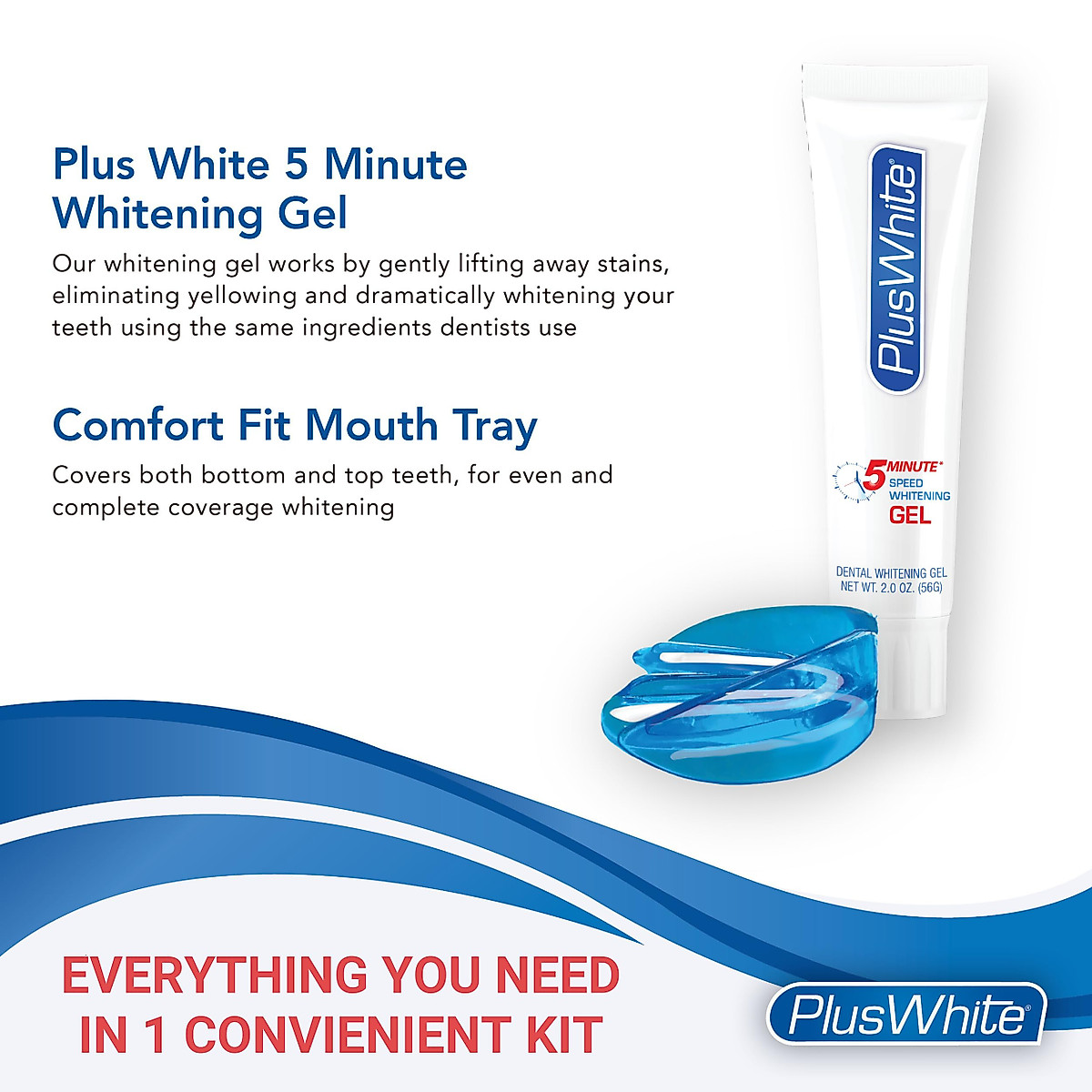 Plus White Whitening Kit - 5 Minute Speed Whitening Gel & Comfort Fit Mouth Tray - Professional Teeth Whitening Kit w/Dentist Approved Ingredient for Tooth Whitening (2 oz)