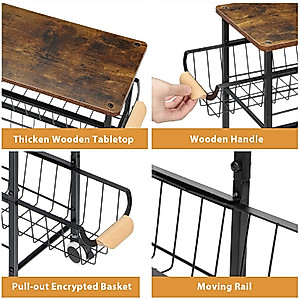 4-Tier Slim Storage Cart, Kitchen Rolling Utility Cart Bathroom Organizer Laundry Room Organization Mobile Shelving Unit with Slide-Out Metal Wire Baskets, Wooden Tabletop & Wheels for Narrow Space