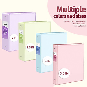 SUNEE 1/2 Inch Binders 3 Ring 4 Pack, Clear View Binder Three Ring PVC-Free (Fit 8.5x11 Inches) for School or Office Supplies, Assorted Pastel Binder