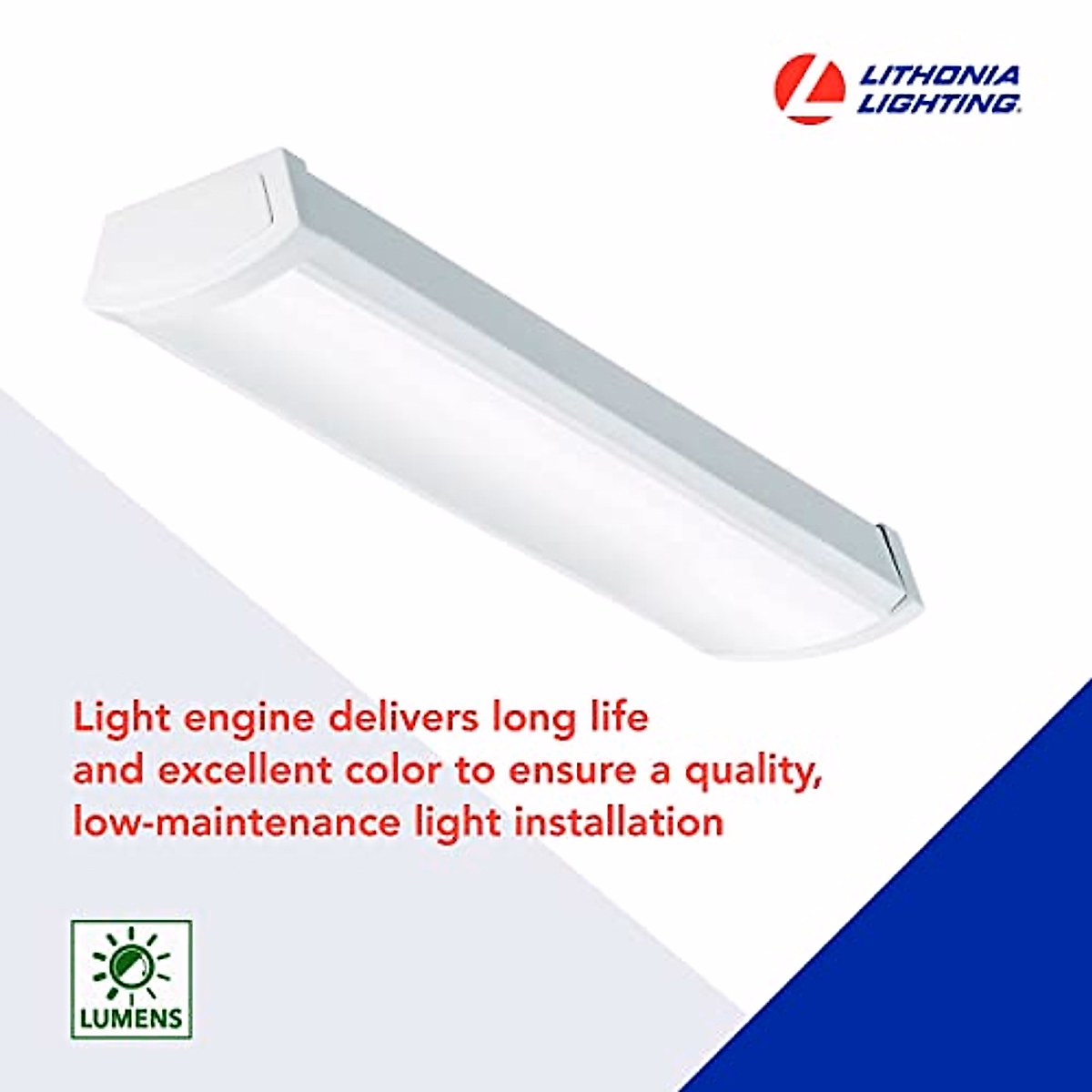 Lithonia Lighting FMLWL 24 840 Low-Profile LED Flush Mount Ceiling Light, Wraparound Lighting Fixture for Kitchen, Laundry Room, Garage, and More, 2-Foot, 4000K Cool White